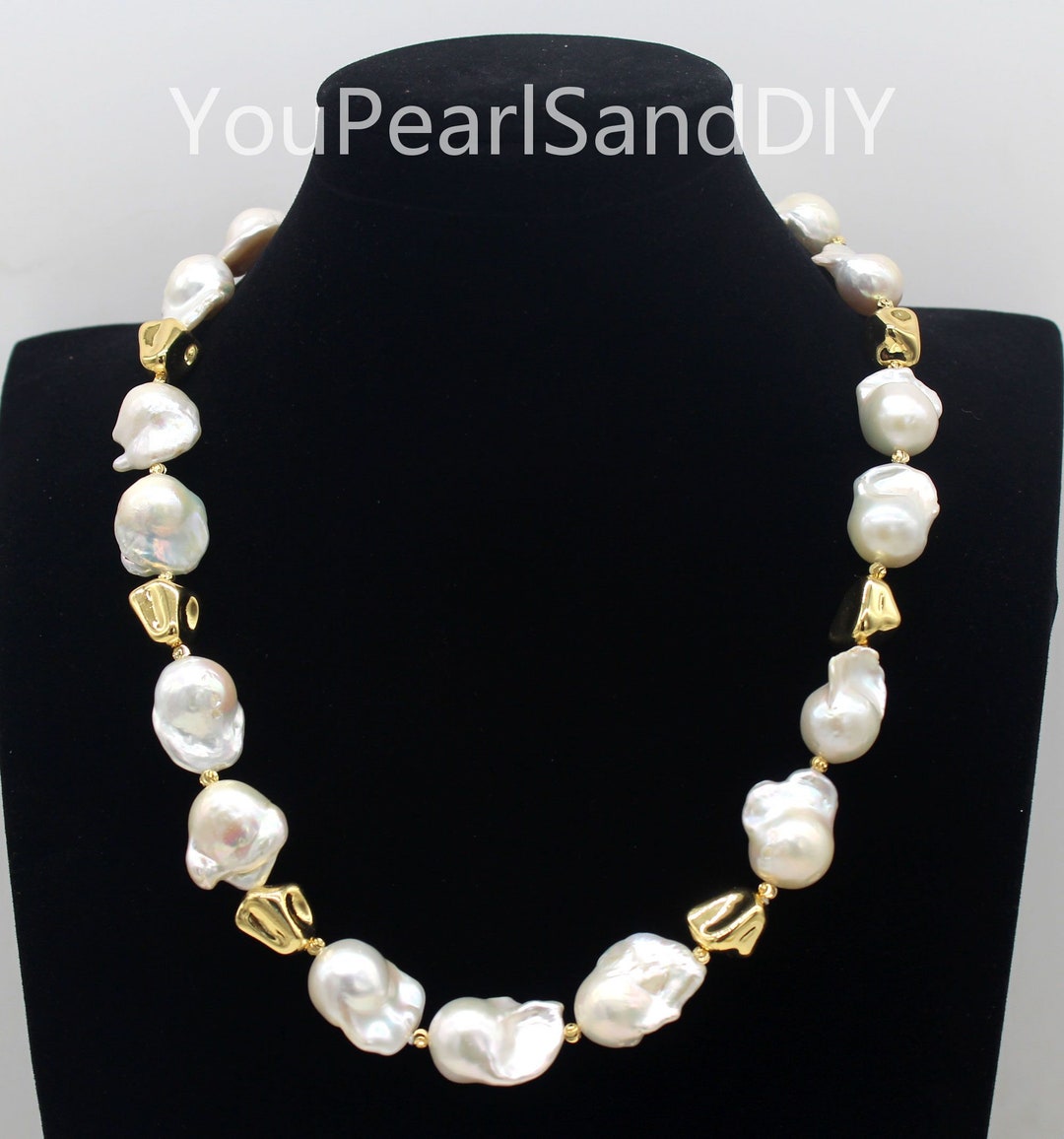 13-16x18-22mm Natural White Baroque Pearls Necklace,fireball Pearls ...