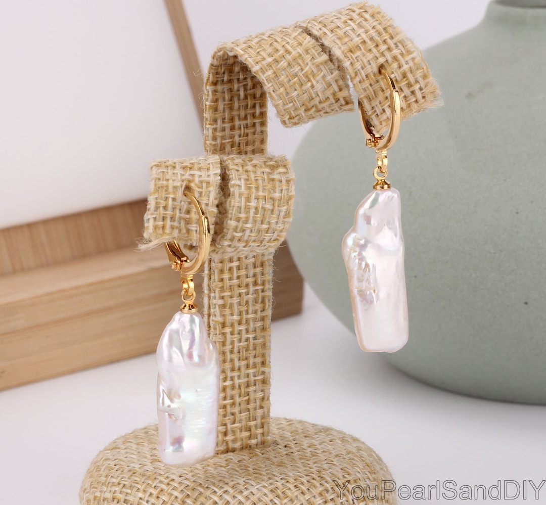 Natural Biwa Pearls Earring, White Stick Pearl Dangle Earrings,pearls ...