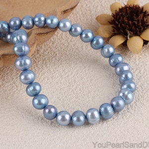 8-9mm Sky Blue Color Round Genuine Freshwater Pearl, Genuine Freshwater ...