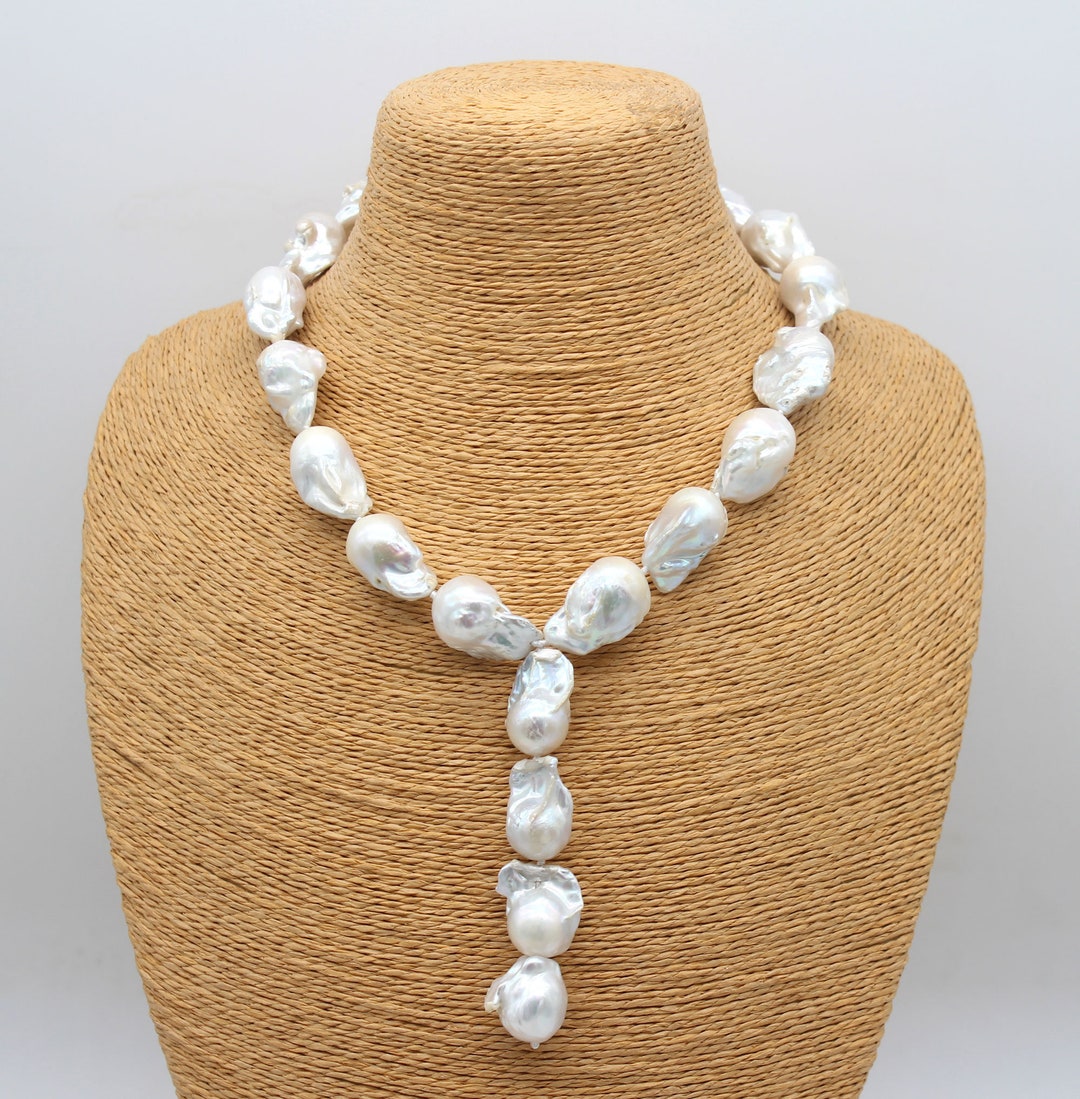 Handmade White Fireball Freshwater Baroque Pearls Pendant Necklace ...
