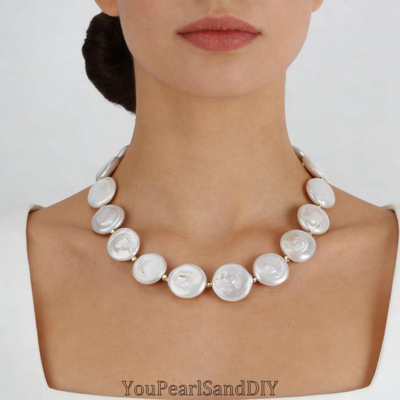 Pearl Long Coin Necklace - Etsy