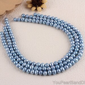 8-9mm Sky Blue Color Round Genuine Freshwater Pearl, Genuine Freshwater ...