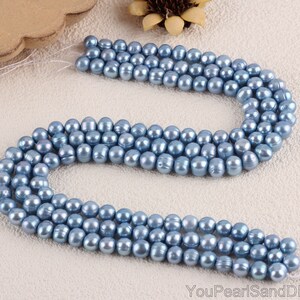 8-9mm Sky Blue Color Round Genuine Freshwater Pearl, Genuine Freshwater ...
