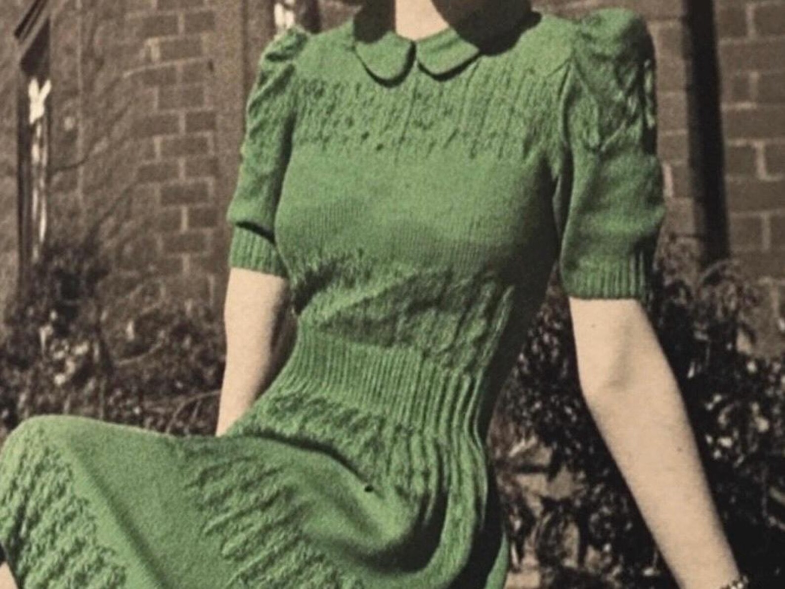 1940s Lace Knit Dress Pattern – Puff Sleeve Wartime Style (PDF Download ...