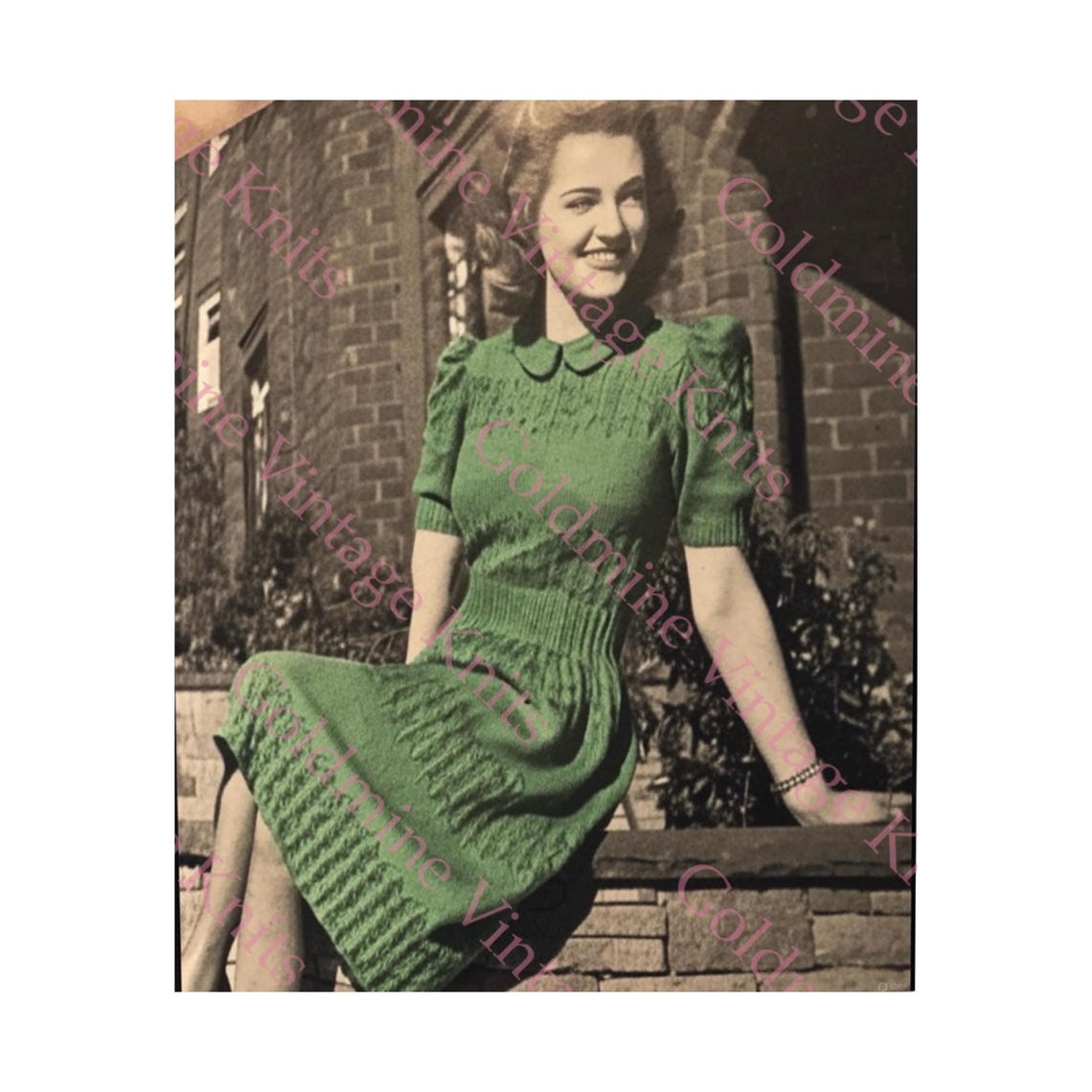 1940s Lace Knit Dress Pattern – Puff Sleeve Wartime Style (PDF Download ...