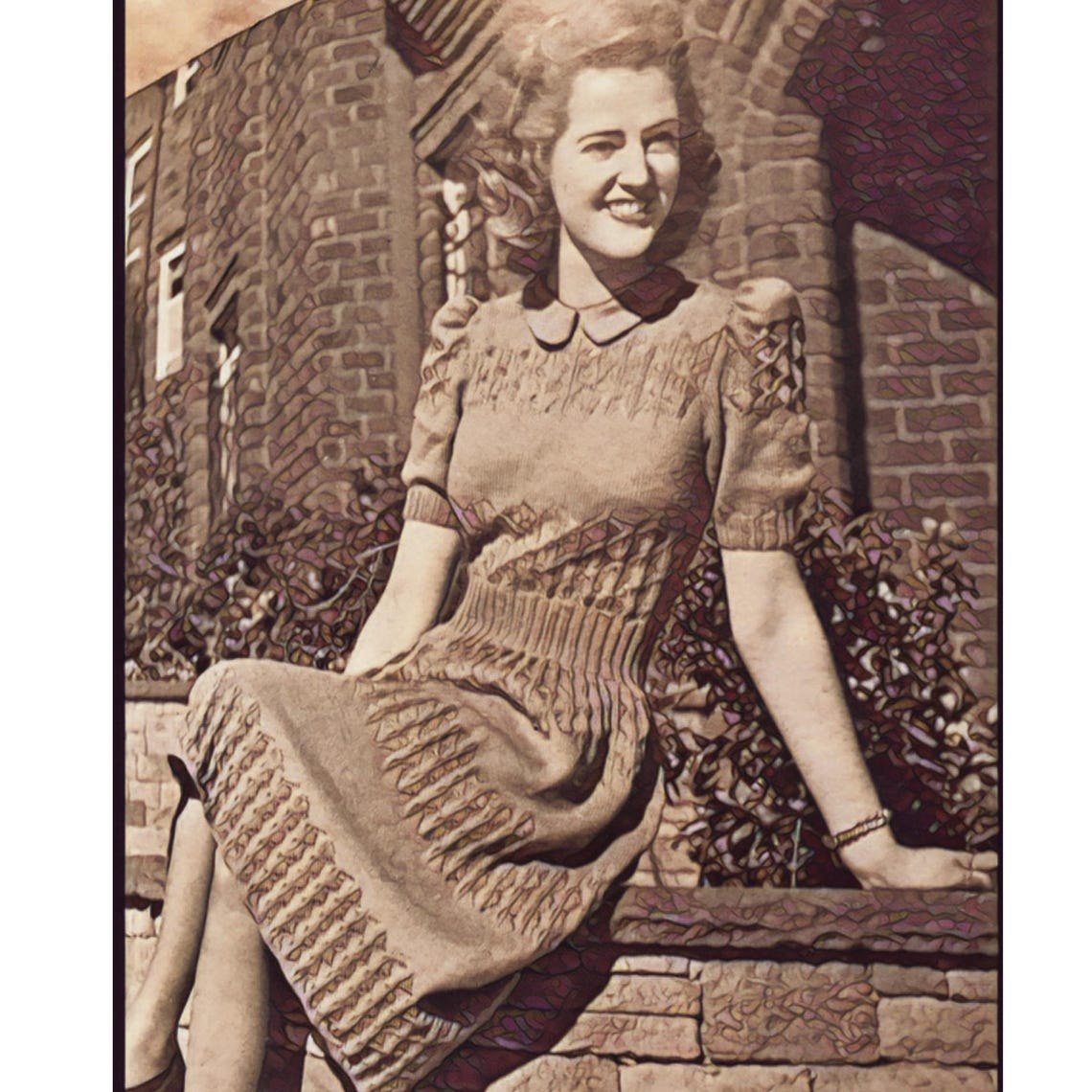 1940s Lace Knit Dress Pattern – Puff Sleeve Wartime Style (PDF Download ...