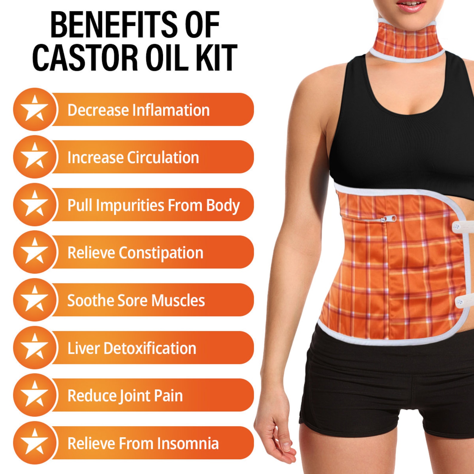 Two Castor Oil Pack Wraps With Hot/cold Pads + Hexane Free Virgin 16.90 ...
