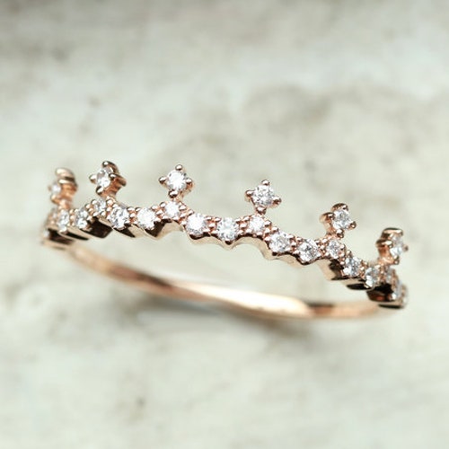 Crown Diamond Wedding Band Woman Bridal Matching Stacking - Etsy