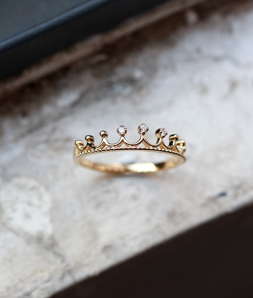 Diamond Wedding Band Crown Engagement Ring Rose Gold Ring | Etsy