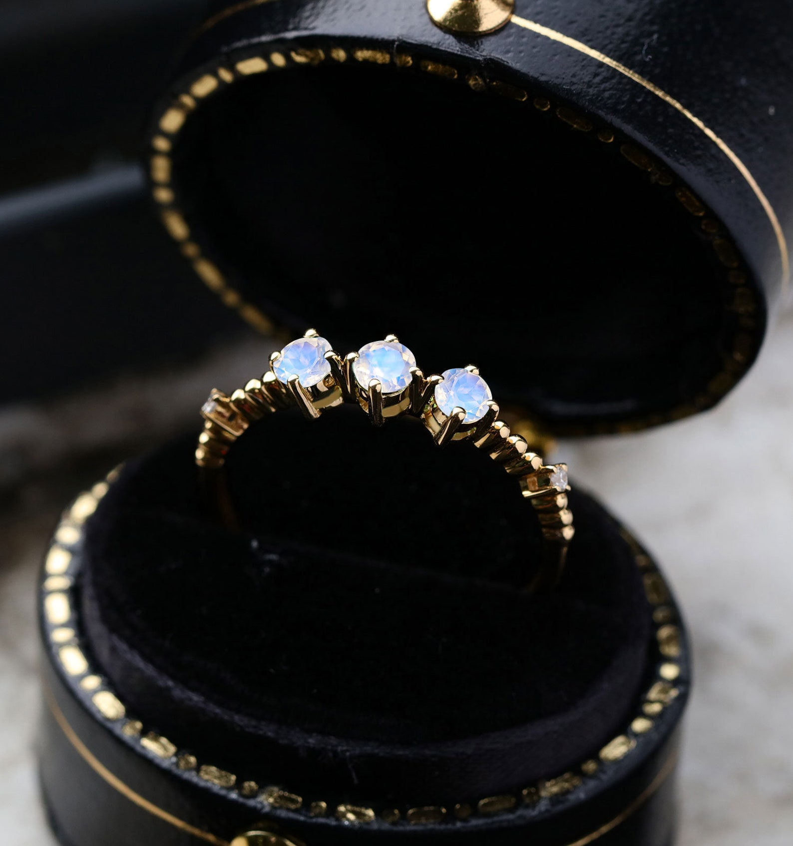 Moonstone engagement ring wedding band solid gold diamond for | Etsy