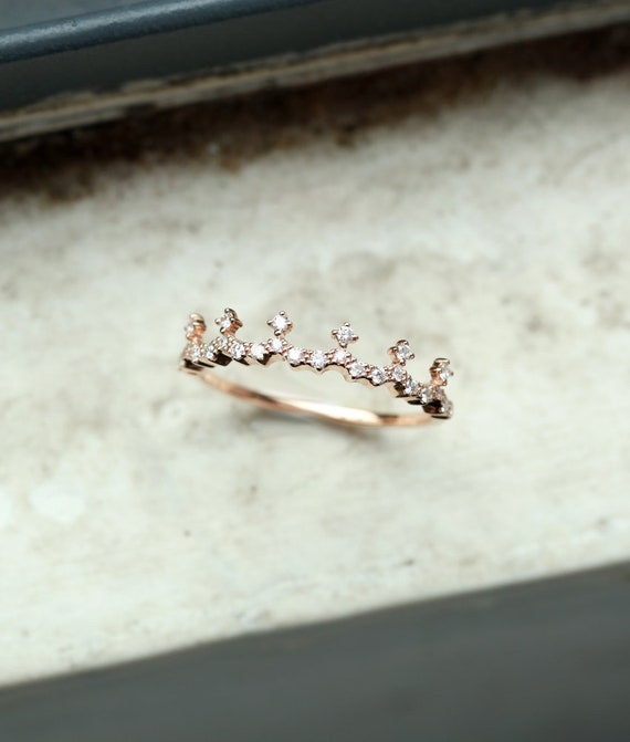 Crown Diamond Wedding Band Woman Bridal Matching Stacking | Etsy