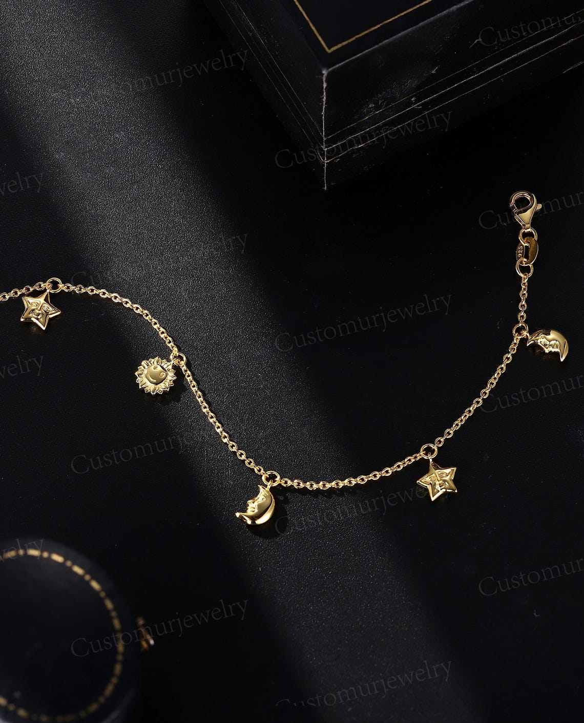 Gold Celestial Charm Bracelet With Sun, Moon, and Star Pendants ...