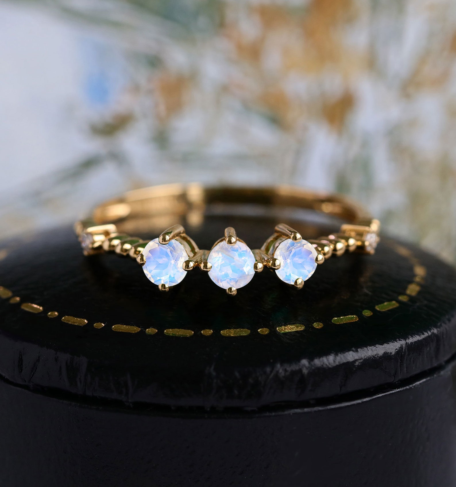 Moonstone engagement ring wedding band solid gold diamond for | Etsy