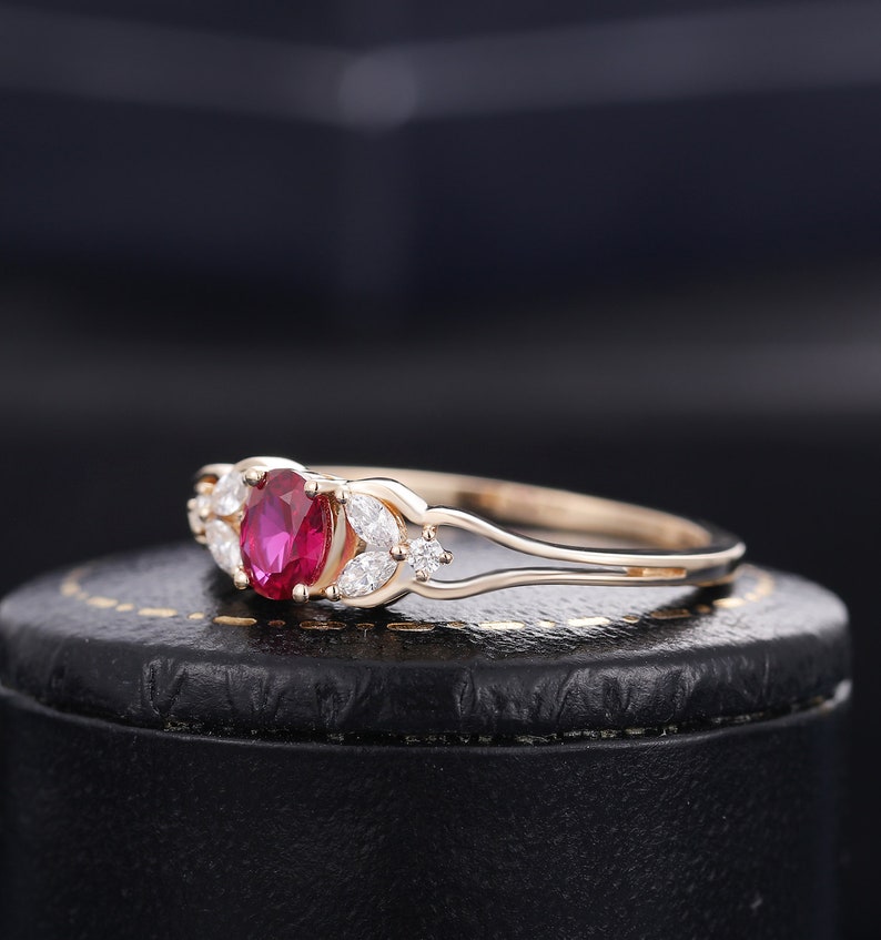 Ruby Engagement Ring Oval Cut Rose Gold Ring Vintage Unique - Etsy