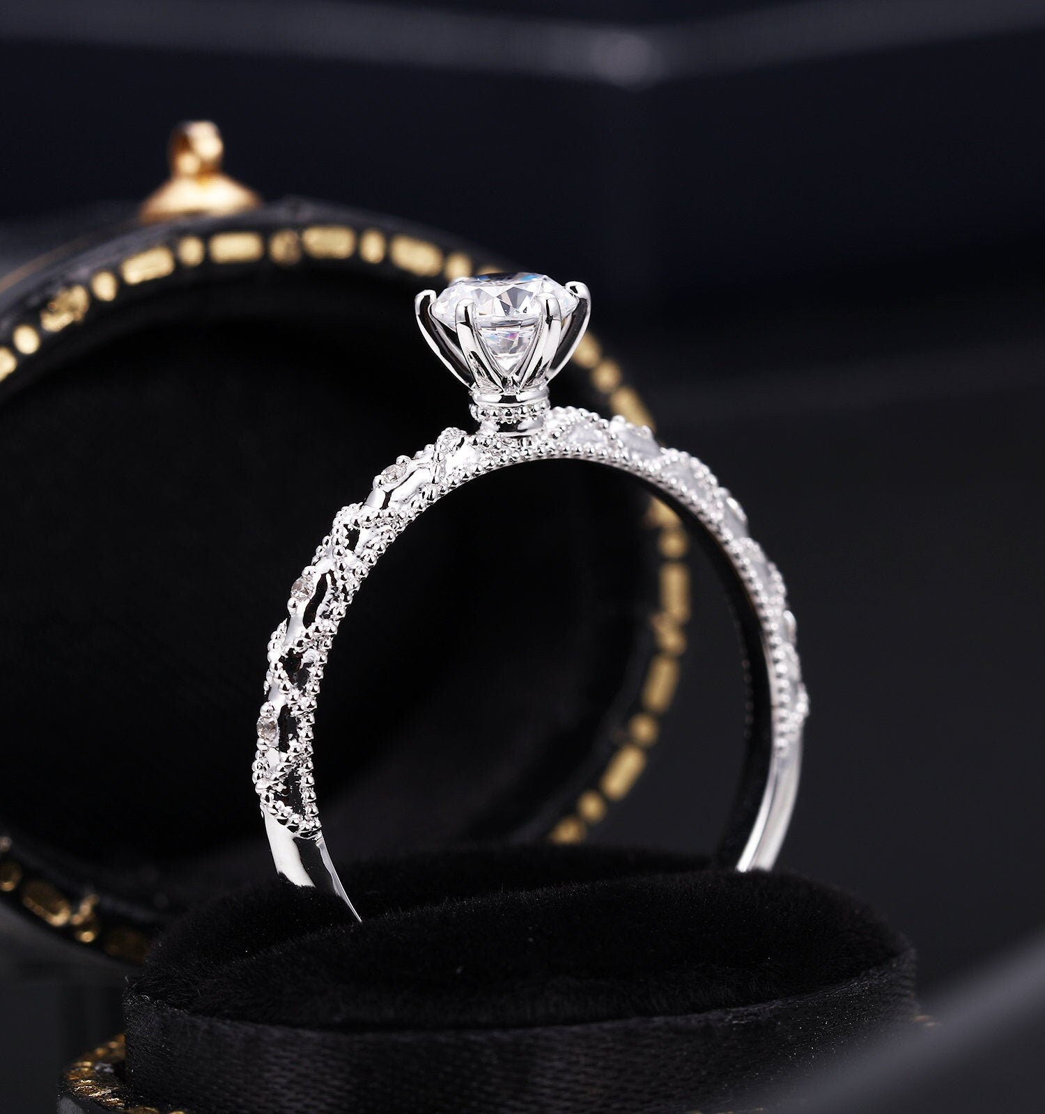 Diamond Engagement Ring White Gold for Woman Prong Set Vintage - Etsy