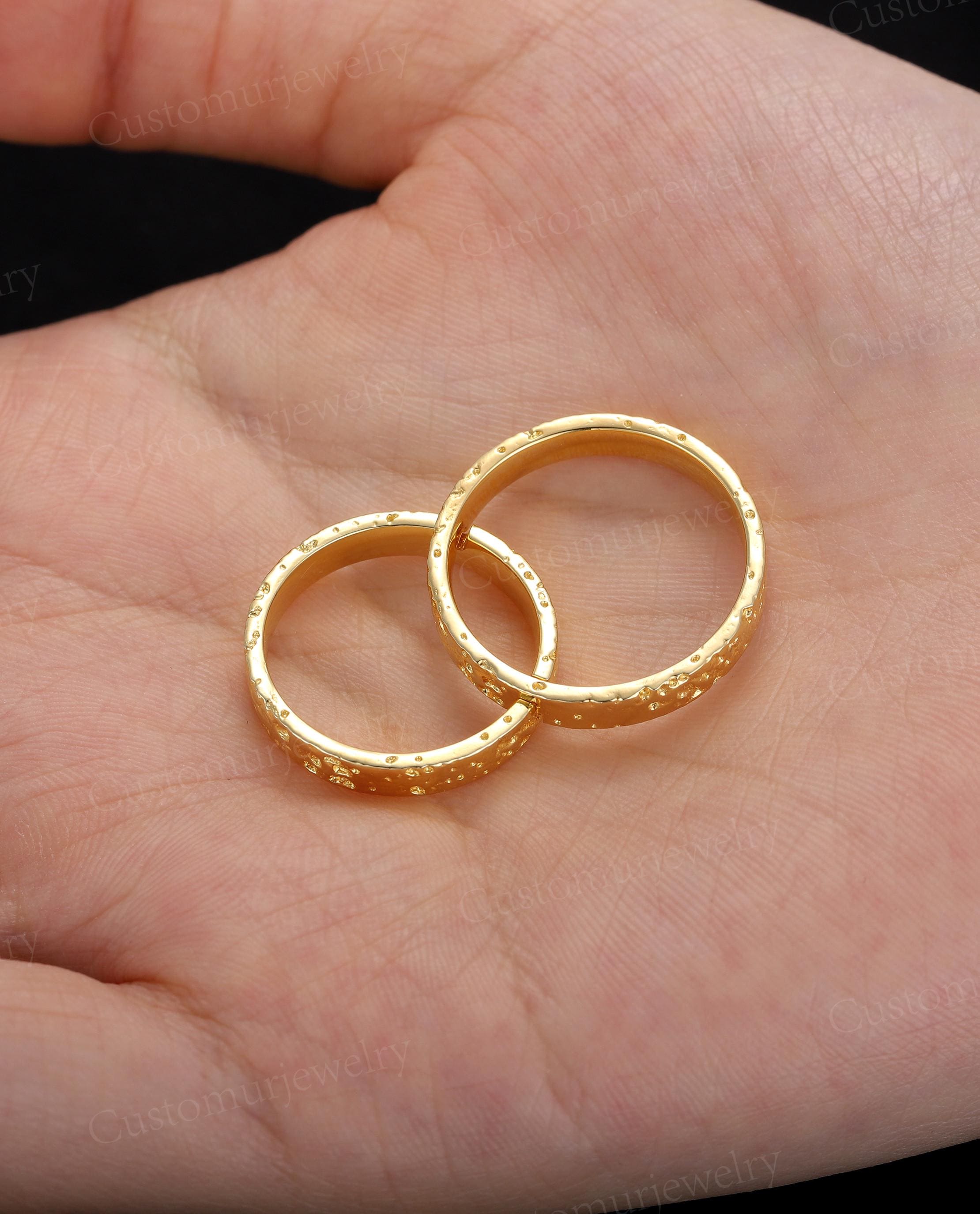 Unique Meteorite Texture Couple Rings, Two in One 10K Gold Wedding ...