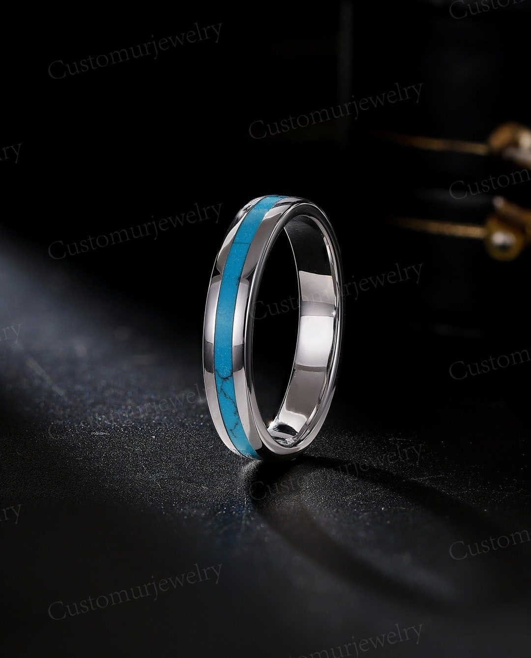 Minimalist Blue Matrix Turquoise Ring Inlay Sterling Silver Ring White ...