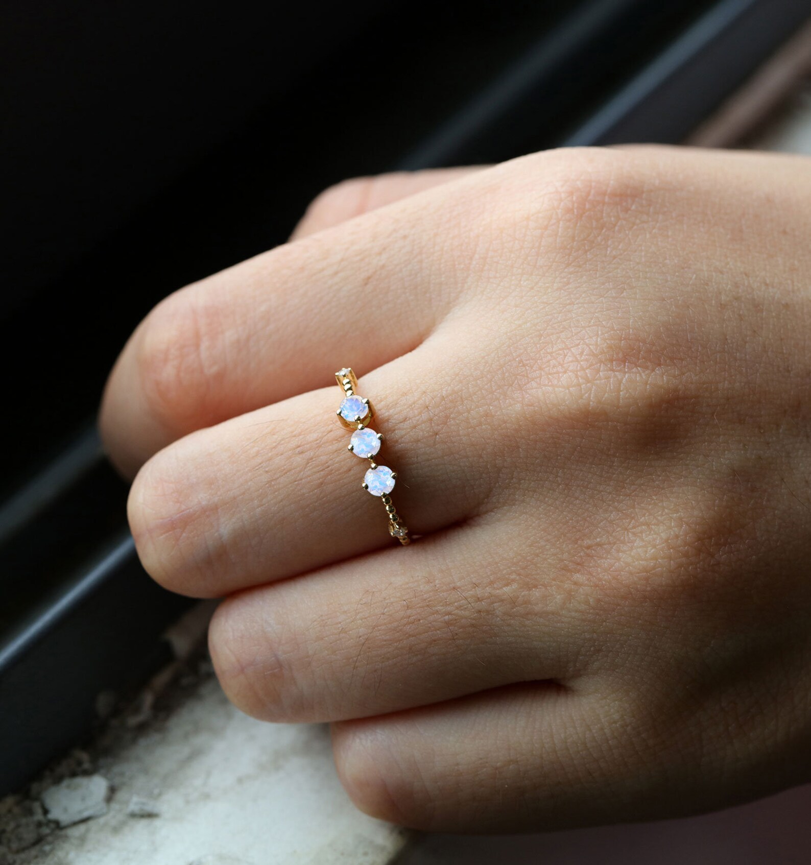 Moonstone engagement ring wedding band solid gold diamond for | Etsy