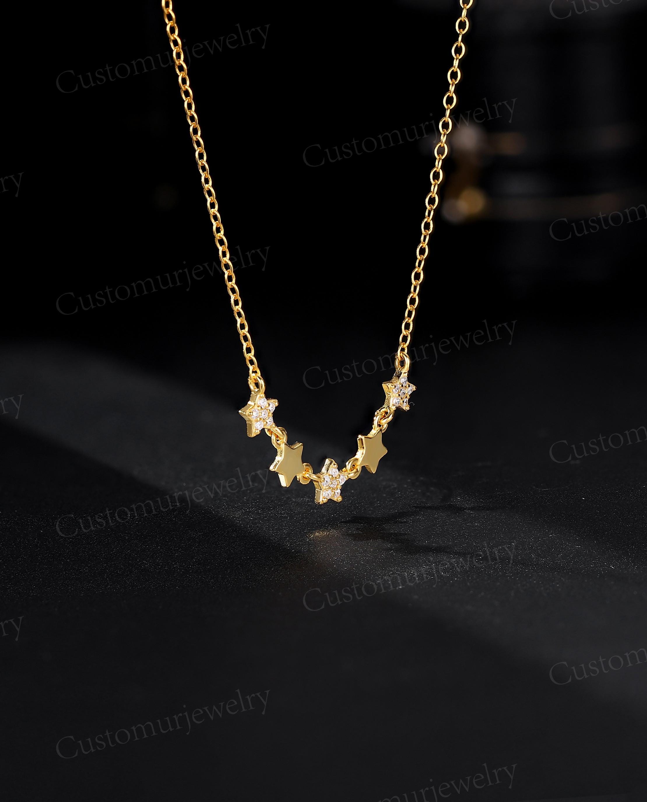 Hand in Hand Five Star Design Necklace, 14K Yellow Gold Pendant ...