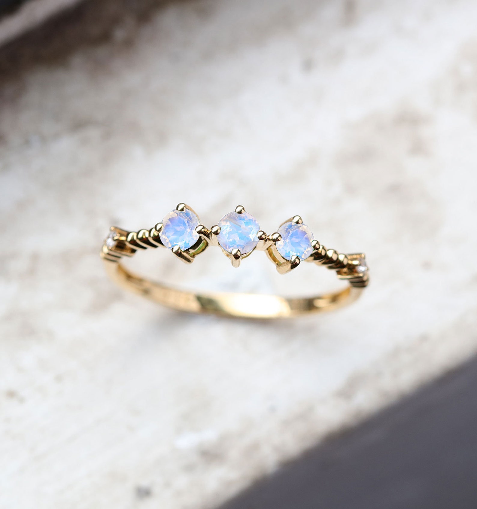 Moonstone engagement ring wedding band solid gold diamond for | Etsy