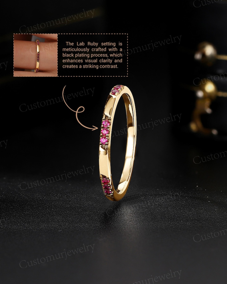 Dainty Lab Ruby Wedding Ring, 10K Solid Gold Ring, Delicate Stackable ...
