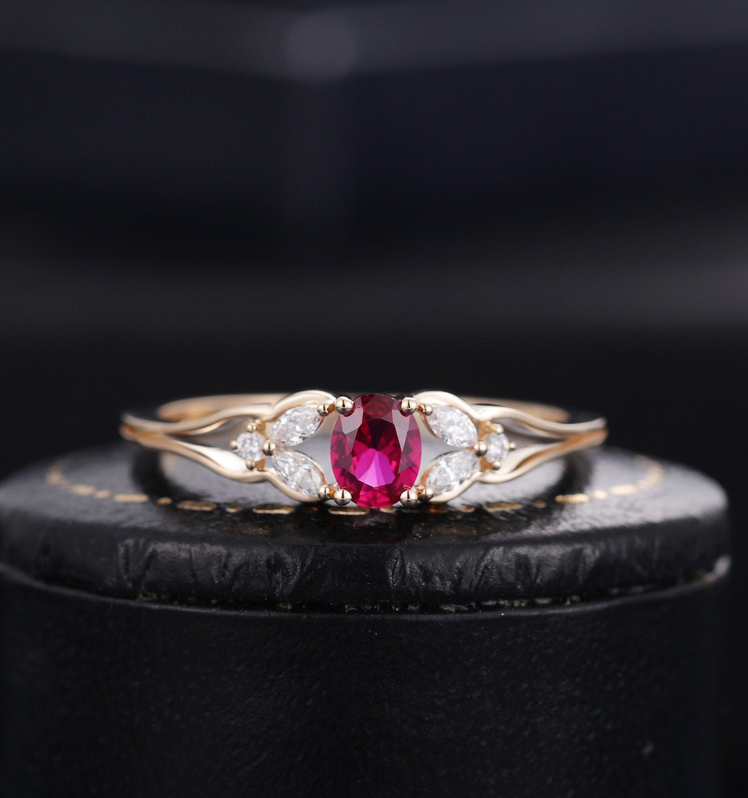 Ruby Engagement Ring Oval Cut Rose Gold Ring Vintage Unique - Etsy