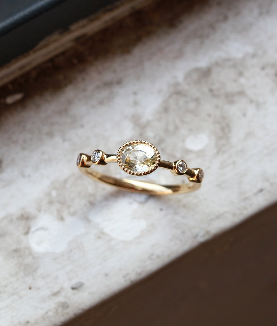 Vintage Crystal Engagement Ring Yellow Gold Diamond Moissanite - Etsy