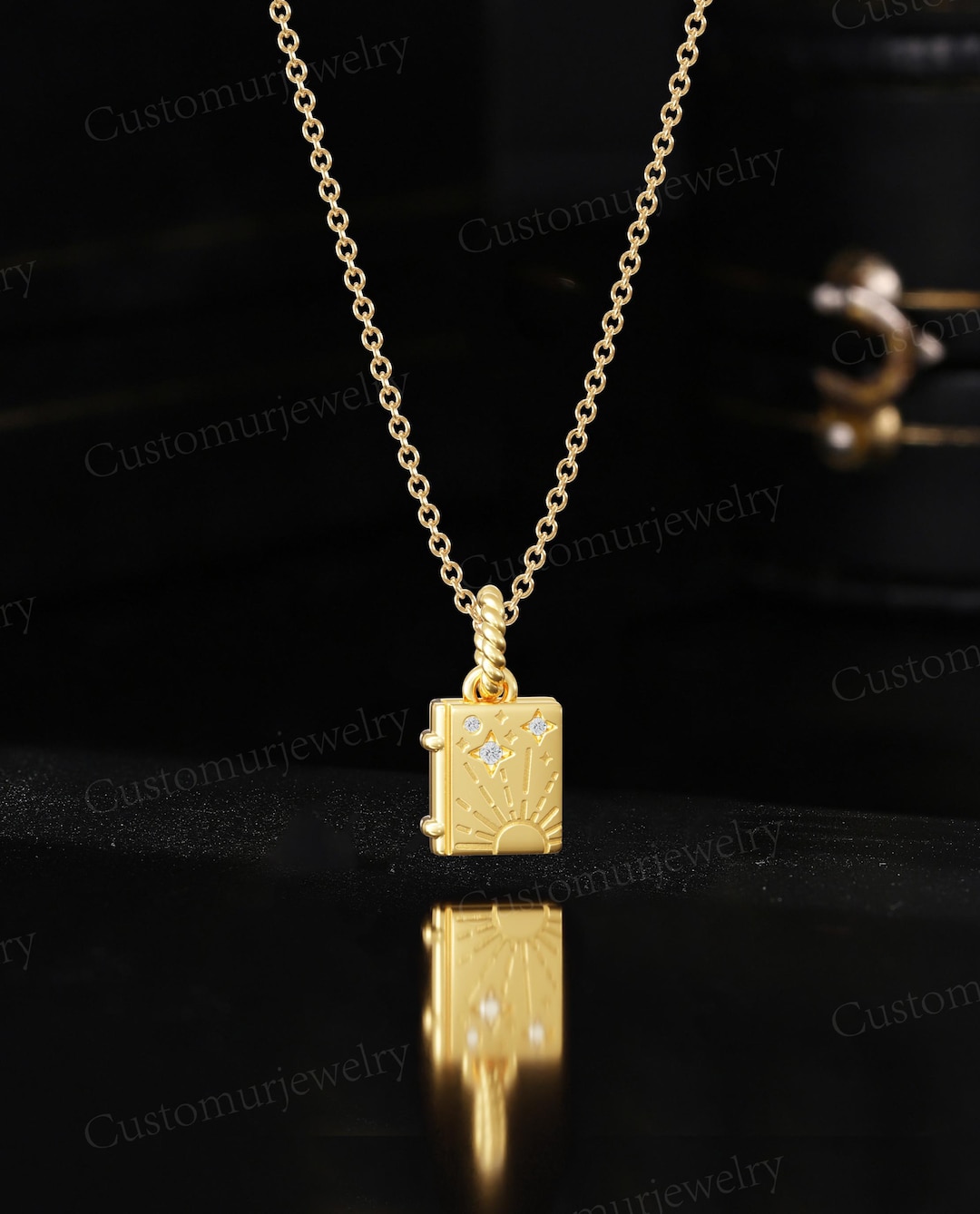 Unique 10K Solid Gold Book Locket Necklace, Moissanite Memory Book ...