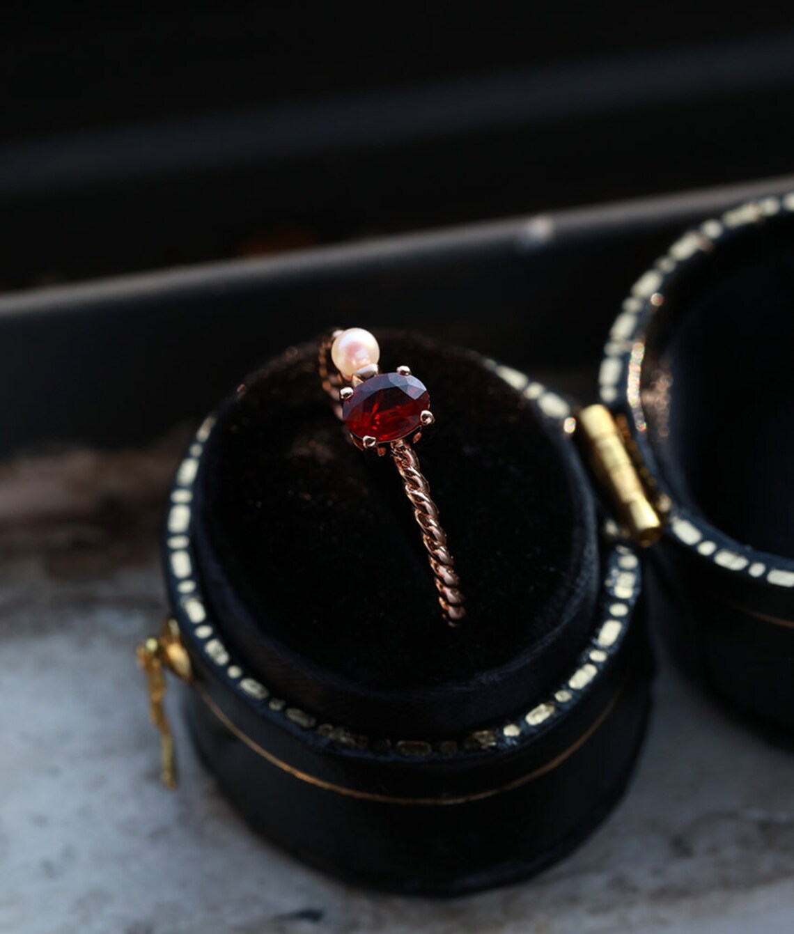 Unique Ruby Engagement Ring Vintage Rose Gold Ring Pearl Ring - Etsy