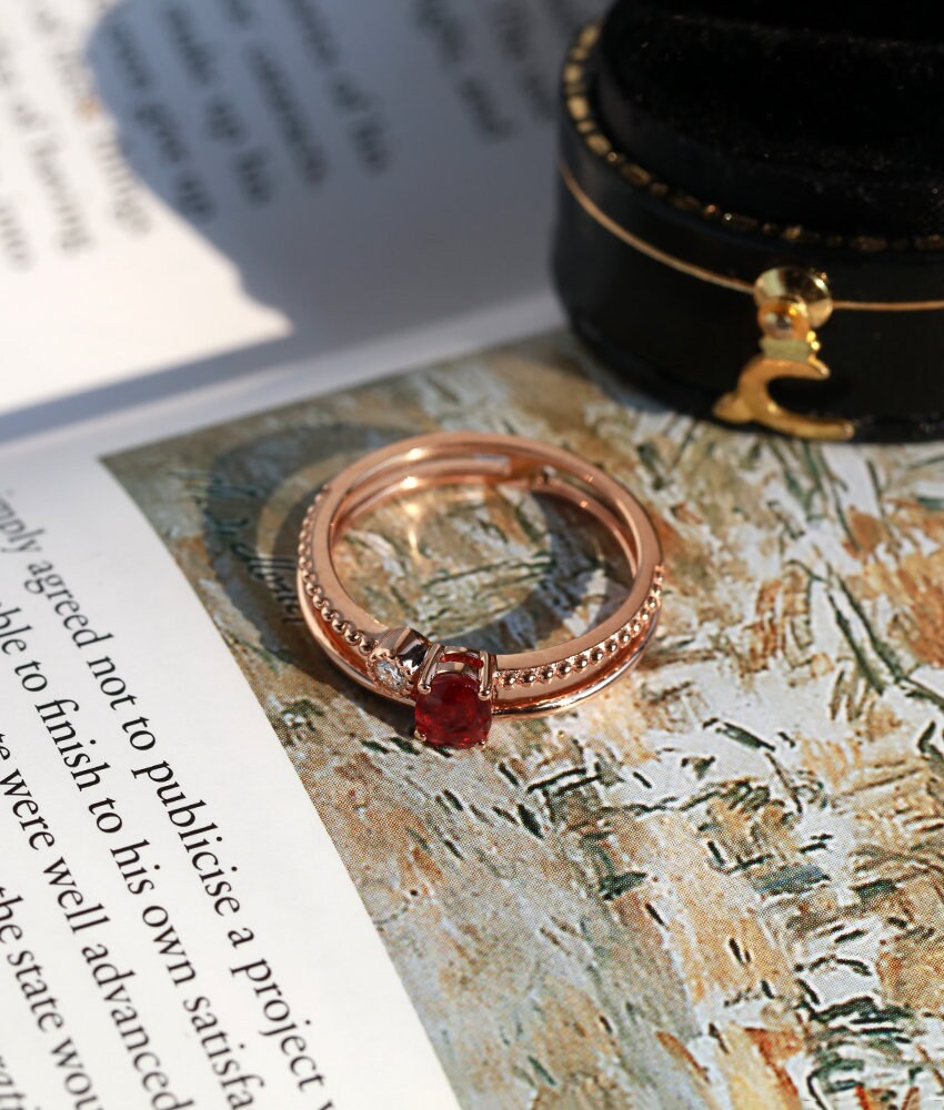 Ruby Engagement Ring Vintage Rose Gold Oval Cut | Etsy