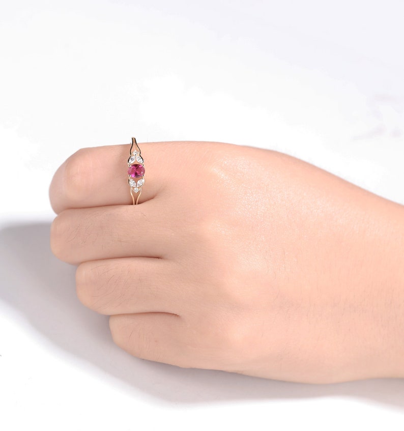 Ruby Engagement Ring Oval Cut Rose Gold Ring Vintage Unique - Etsy