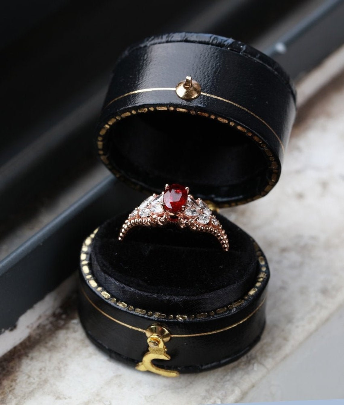 Vintage Ruby Engagement Ring Rose Gold Oval Cut Ring Marquise | Etsy