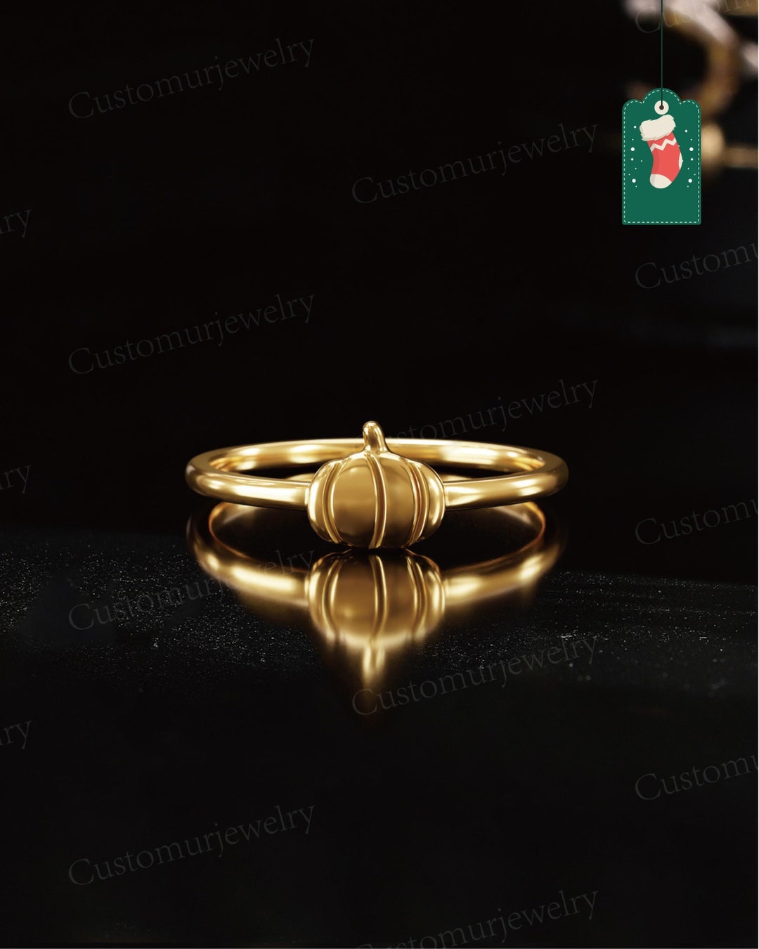 Dainty Pumpkin Halloween Ring 14K Gold Pumpkin Ring Minimalist Stacking ...