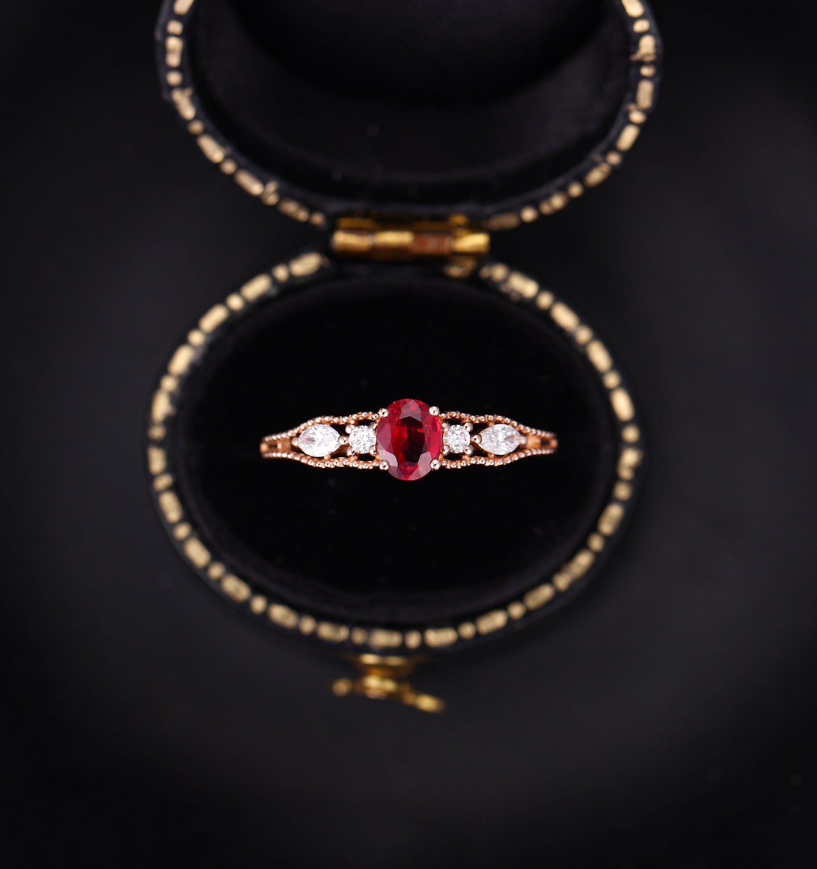 Vintage ruby engagement ring rose gold ring diamond ring woman | Etsy