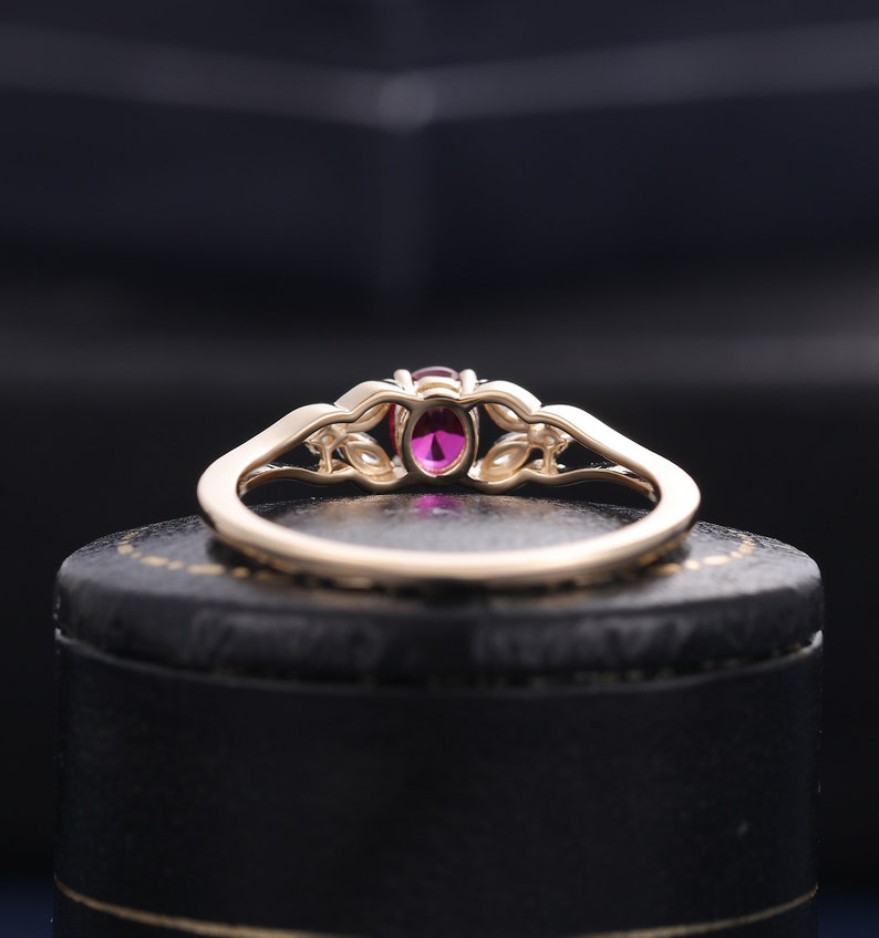 Ruby Engagement Ring Oval Cut Rose Gold Ring Vintage Unique - Etsy