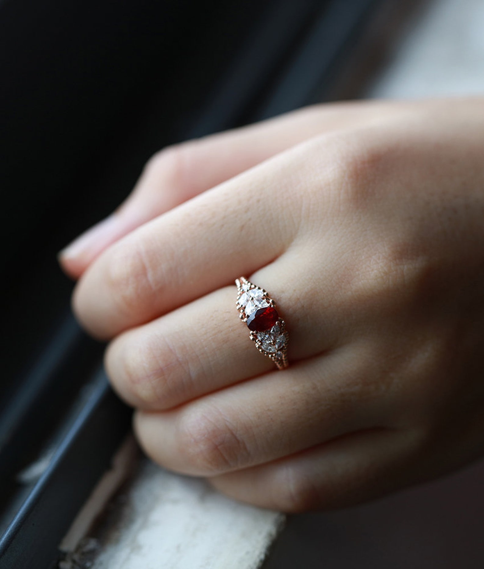 Vintage Ruby Engagement Ring Rose Gold Oval Cut Ring Marquise | Etsy