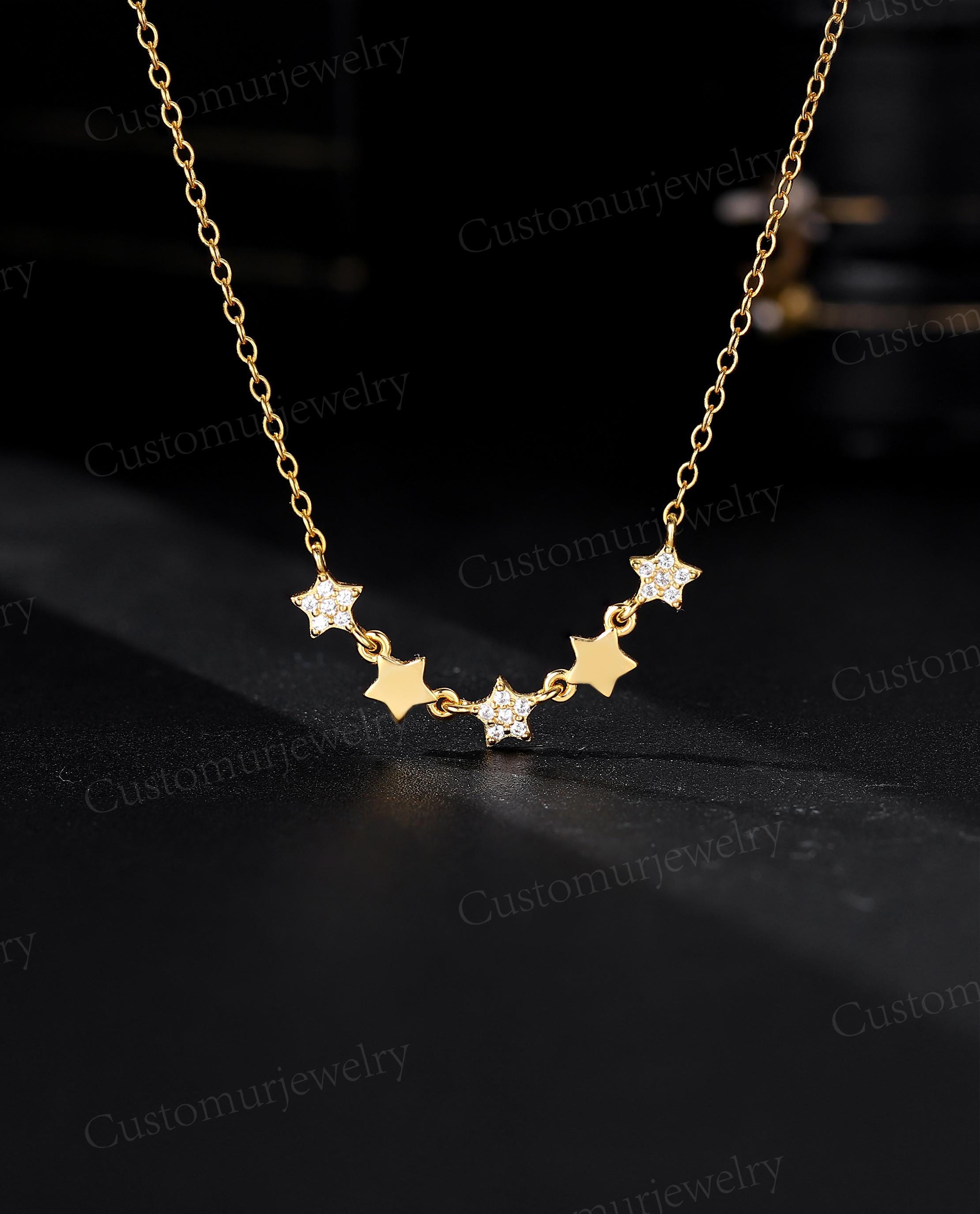 Hand in Hand Five Star Design Necklace, 14K Yellow Gold Pendant ...