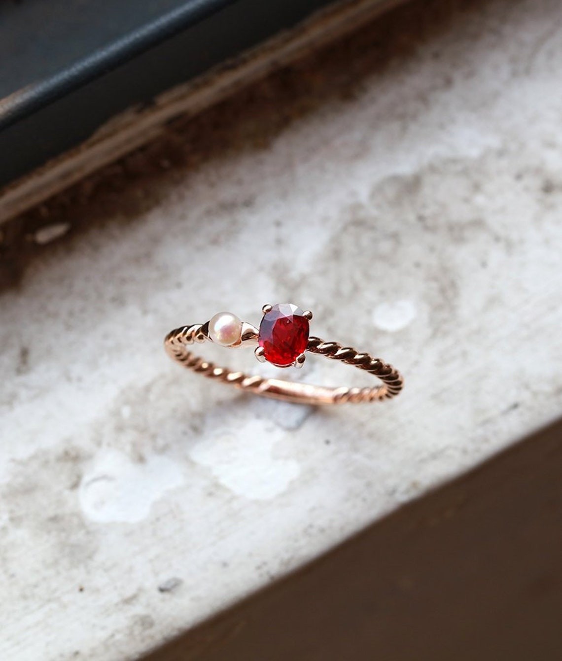 Unique Ruby Engagement Ring Vintage Rose Gold Ring Pearl Ring - Etsy