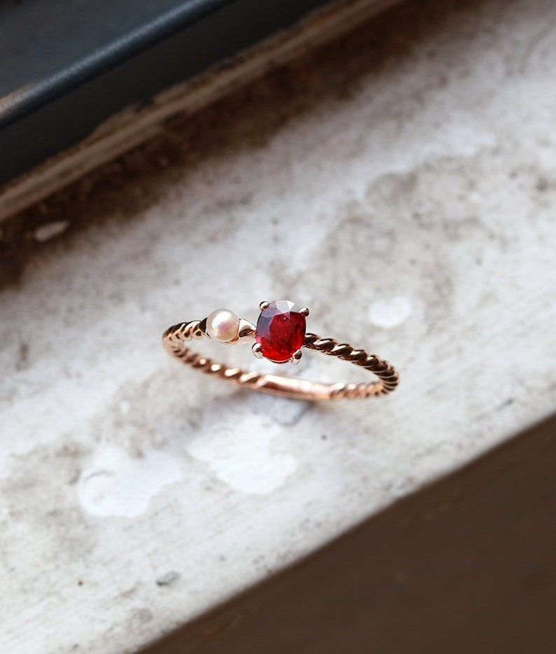 Unique Ruby Engagement Ring Vintage Rose Gold Ring Pearl Ring - Etsy