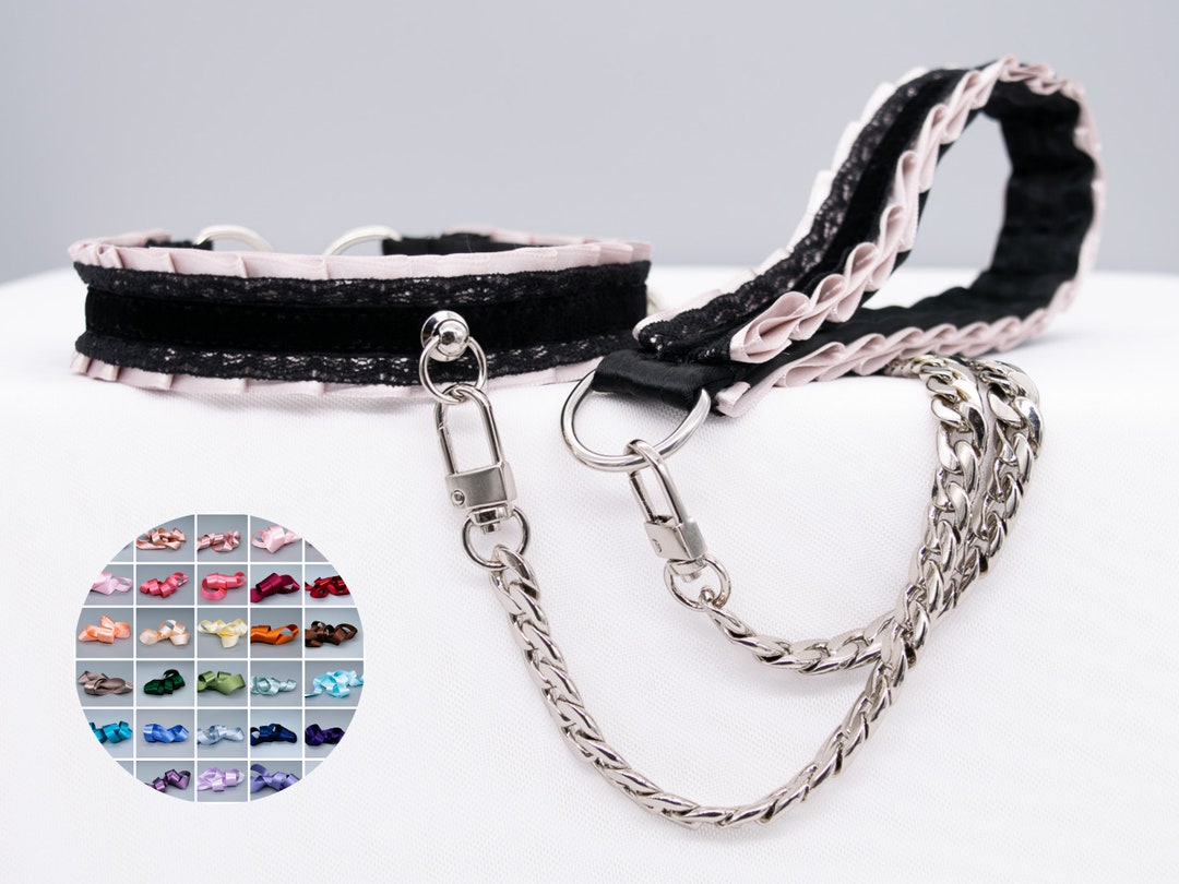 Silver and Black Velvet Luxury Collar and Leash Set - Etsy