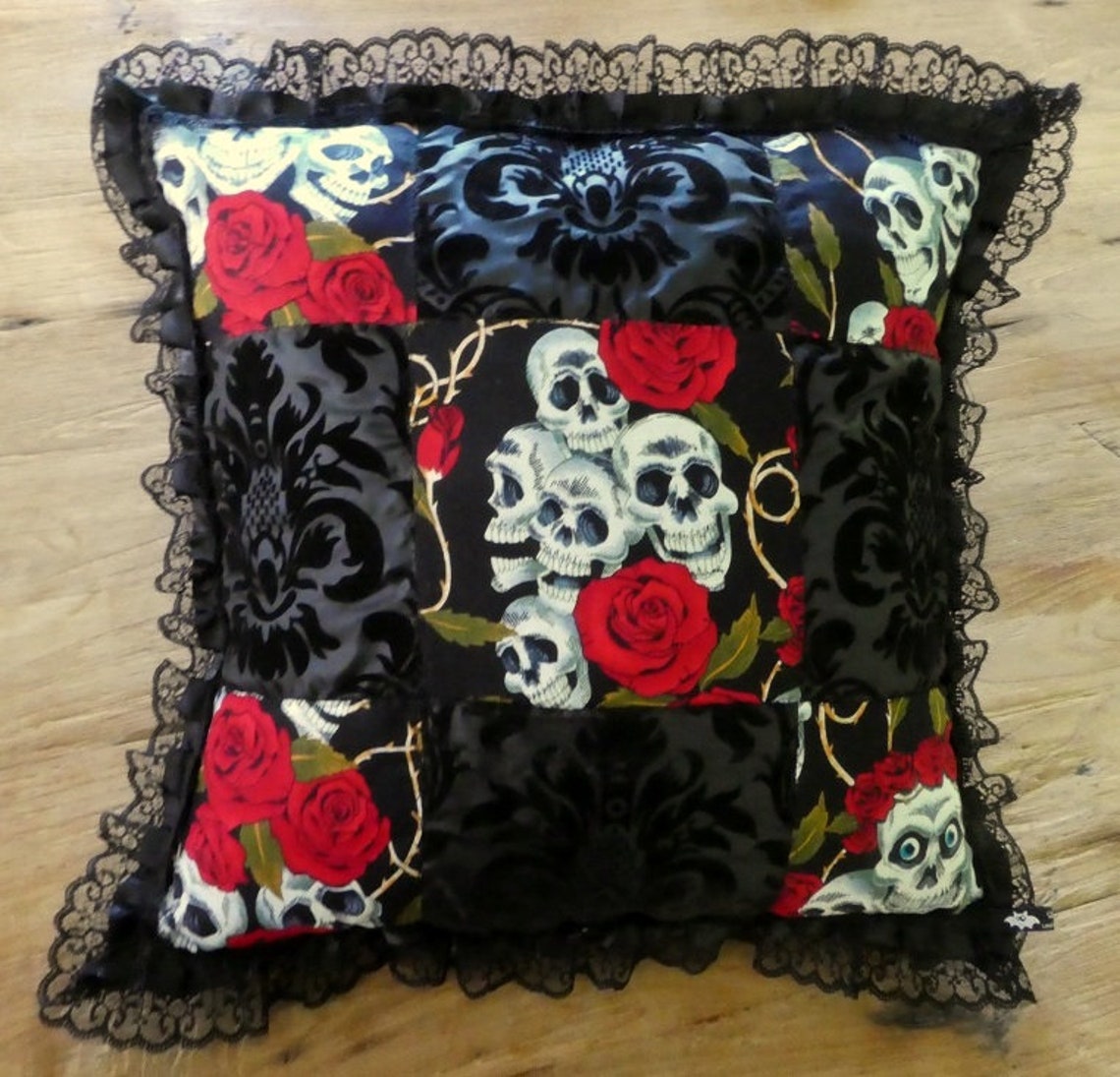 Gothic Decorative Pillow Skulls And Roses With Lace And Pillow Etsy