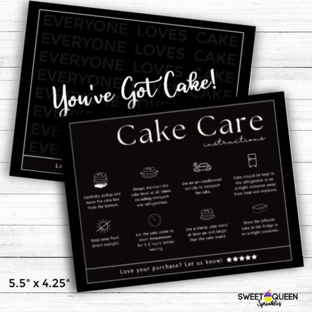 Cake Care Card Digital Download Cake Care Instructions Cookie Card ...