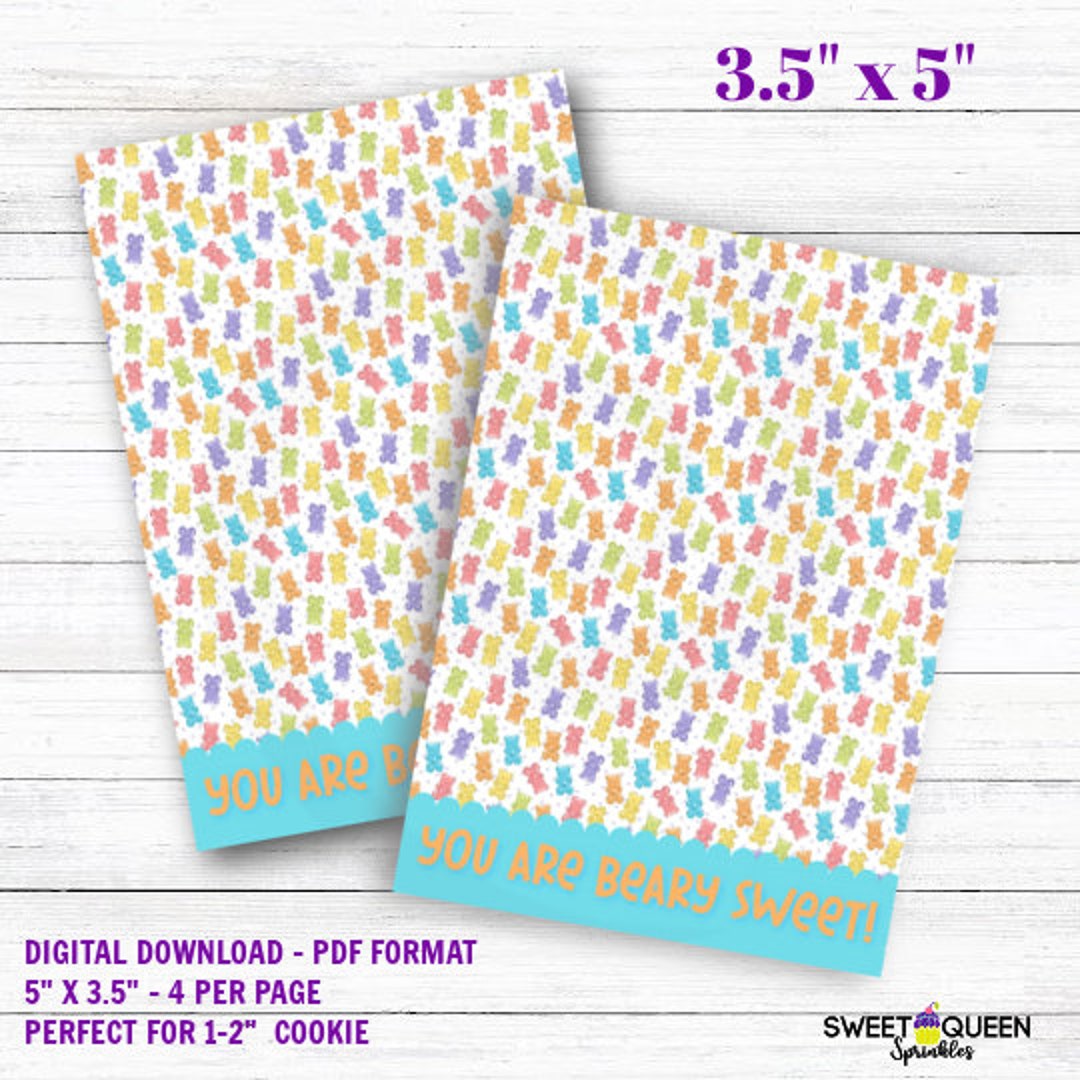 You Are Beary Sweet Gummy Bear Cookie Card | 3.5" X 5"- Printable Party ...