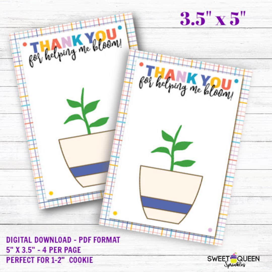 Thank You for Helping Me Bloom Modern Vase Cookie Card | Printable Mini ...