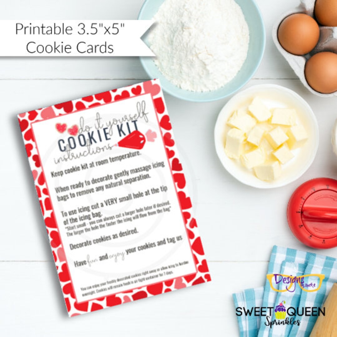 Hearts Love Valentines Day DIY Cookie Kit Instructions- 3.5" X 5 ...