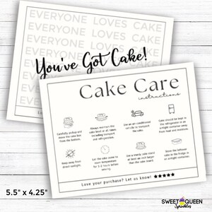 Cake Care Card Digital Download Cake Care Instructions Cookie Card ...