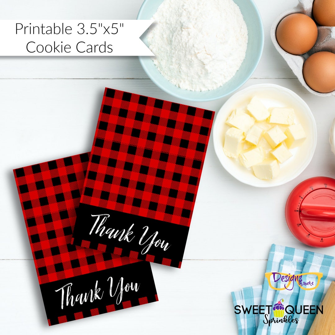 Printable Cookie Card Thank You Buffalo Plaid 3.5 X 5 Mini Cookie Card ...