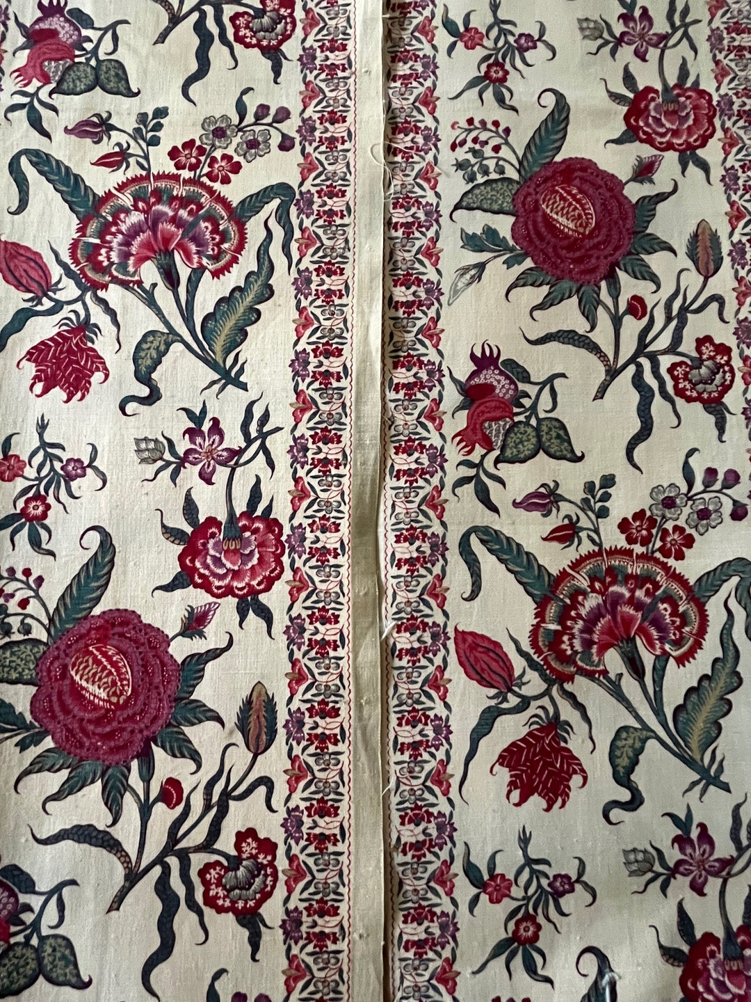 19th Century French Block Printed Indienne Heavy Cotton Border - Etsy