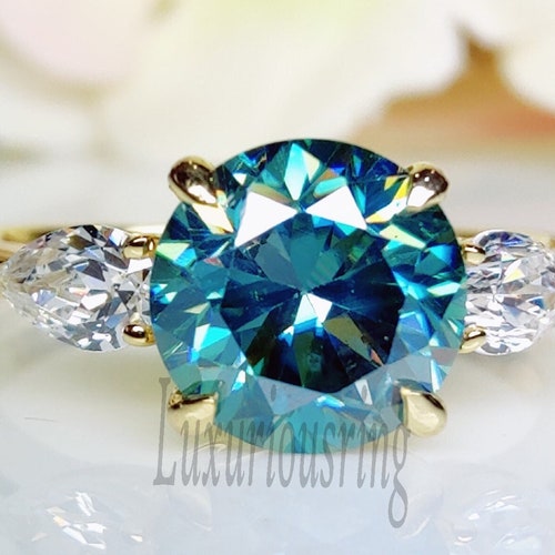 Colored Moissanite Ring / 1.80 CT Aqua Green Cushion | Etsy