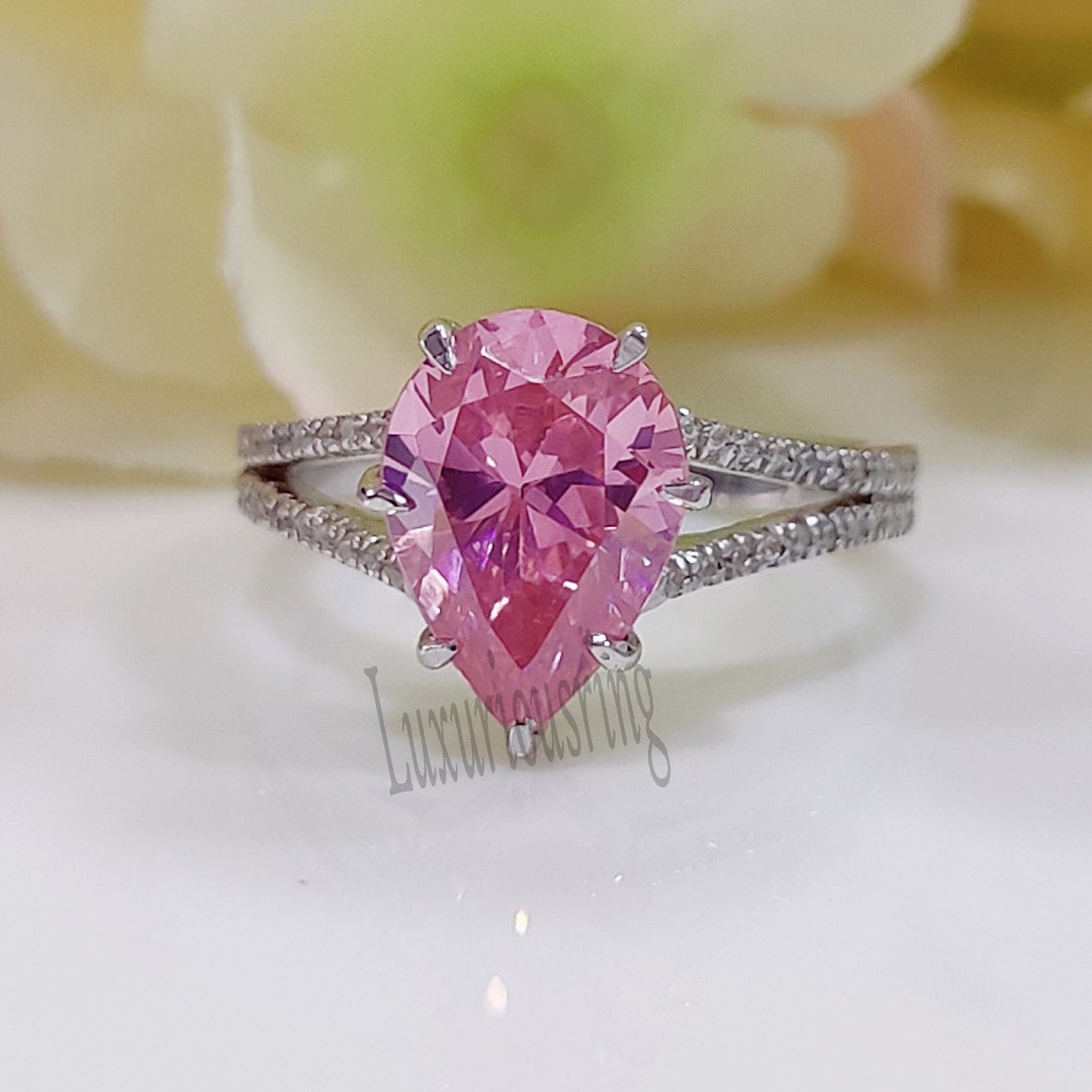 Barbie Ring, Pink Diamond Engagement Ring, 3.00 Ct Pink Pear Lab ...
